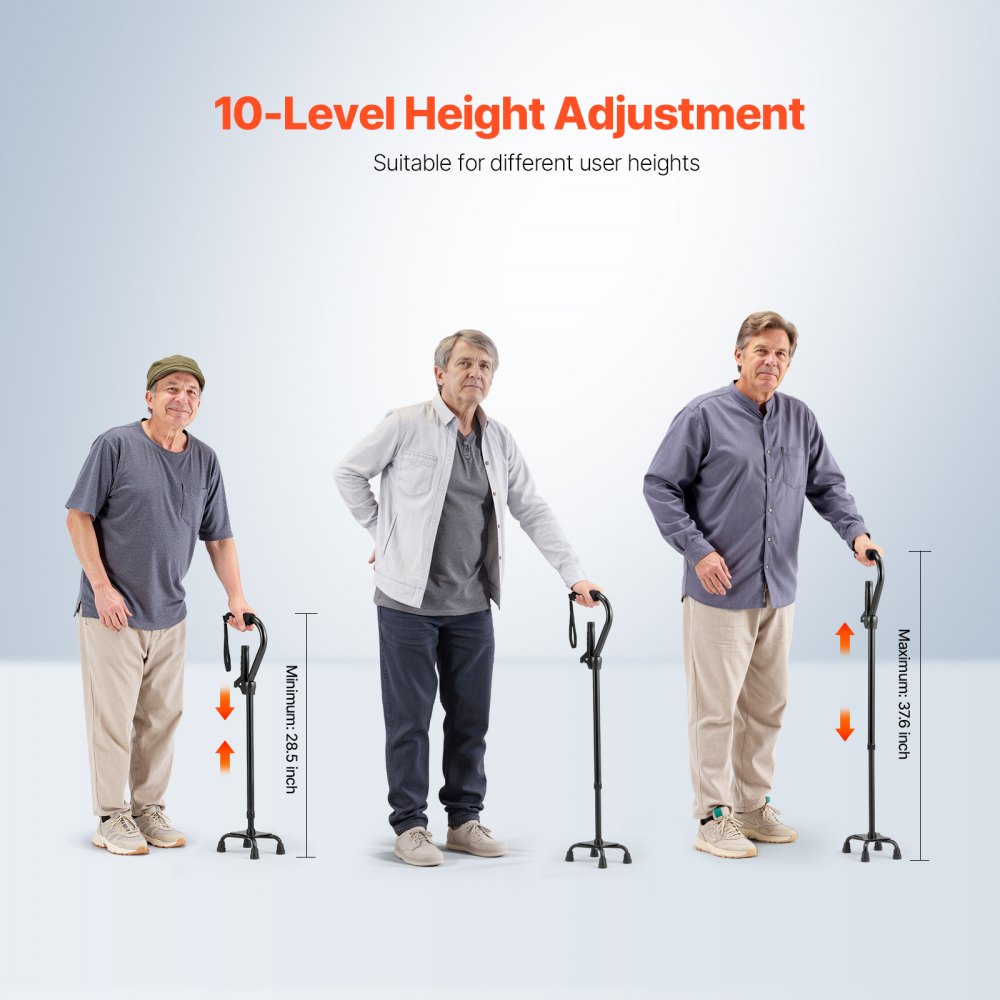 VEVOR Four Pronged Walking Stick – 10-Level, Aluminum Alloy