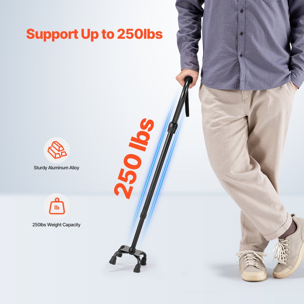VEVOR Four Pronged Walking Stick – 10-Level, Aluminum Alloy