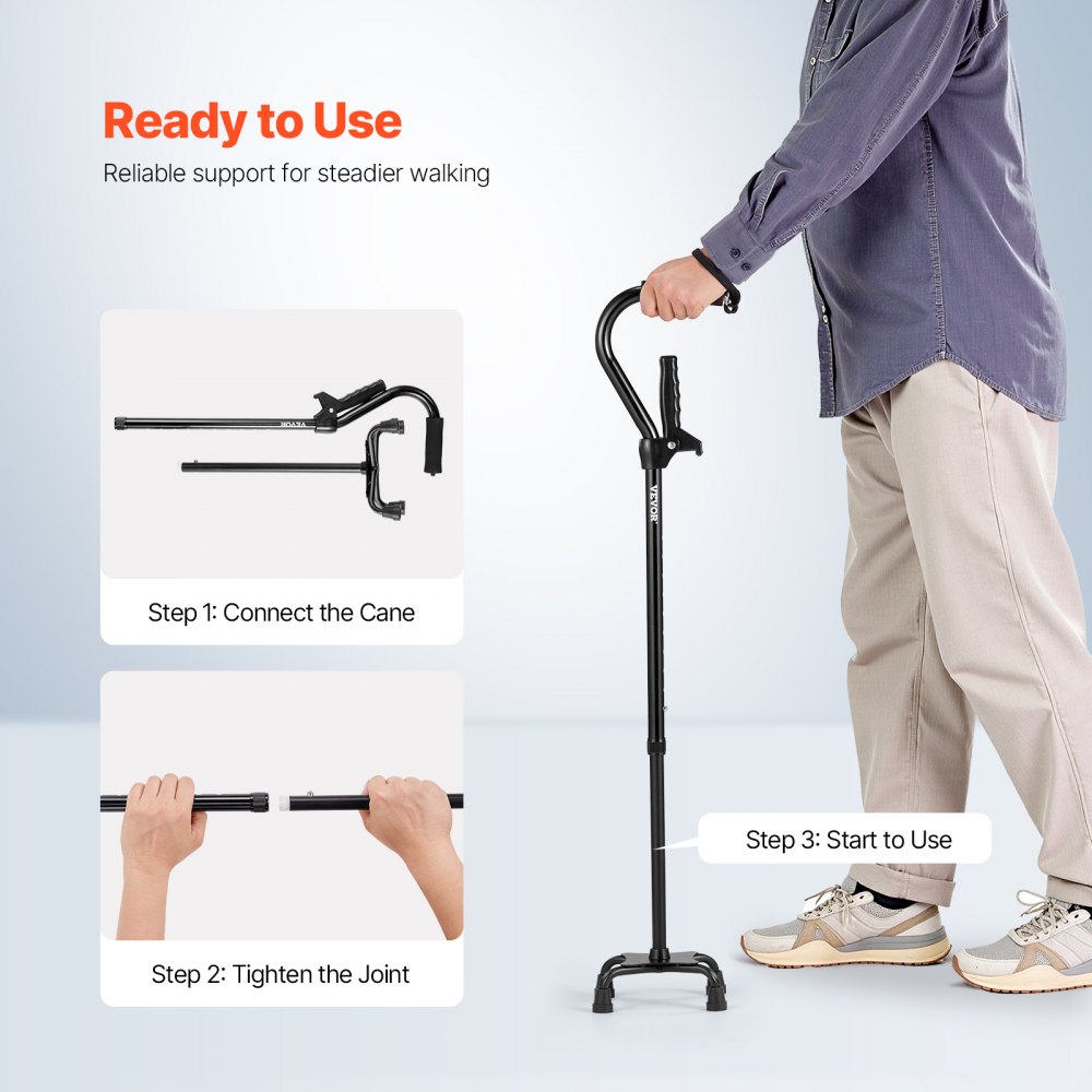 VEVOR Four Pronged Walking Stick – 10-Level, Aluminum Alloy