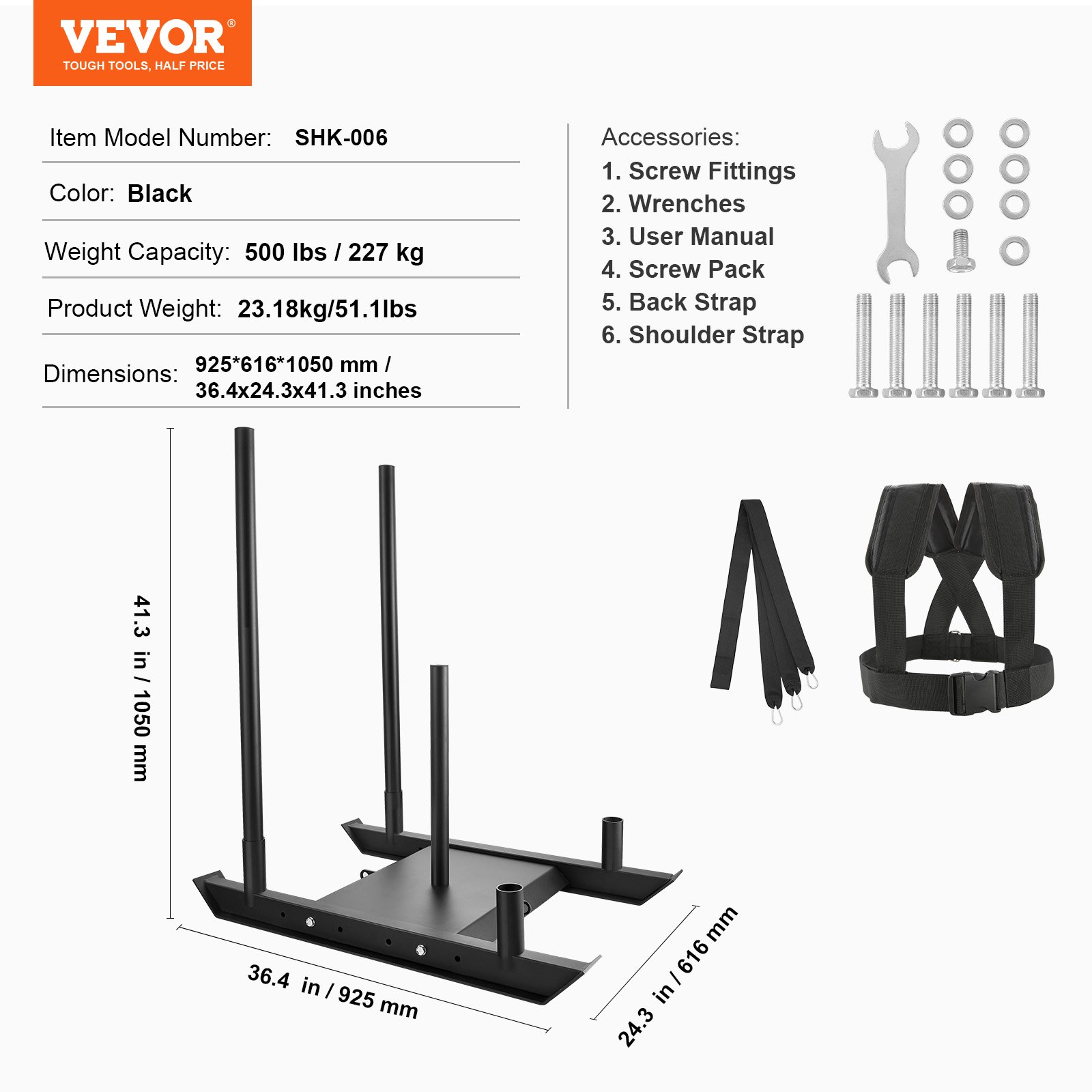 VEVOR Weight Training Sled, Pull Push Power Sled, Fitness Strength ...