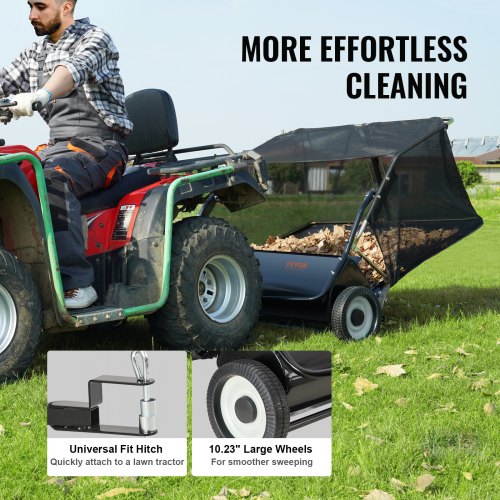 VEVOR Lawn Sweeper, 42.5", 25 cu. ft. Tow Behind Yard Sweeper, Dumping ...