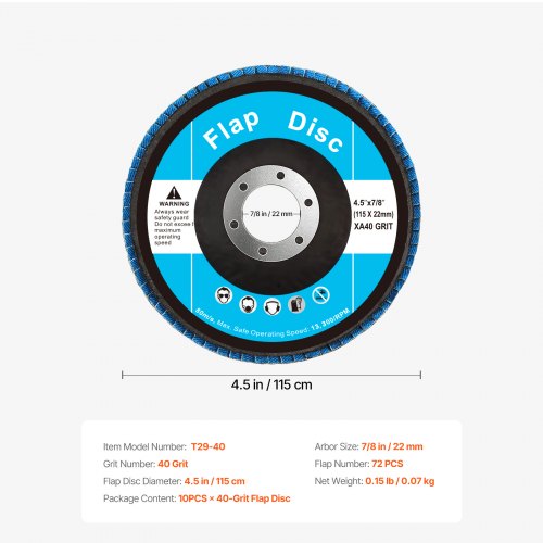 VEVOR Flap Discs 4-1/2" x 7/8" Sanding Disc for Angle Grinder 40 Grit ...