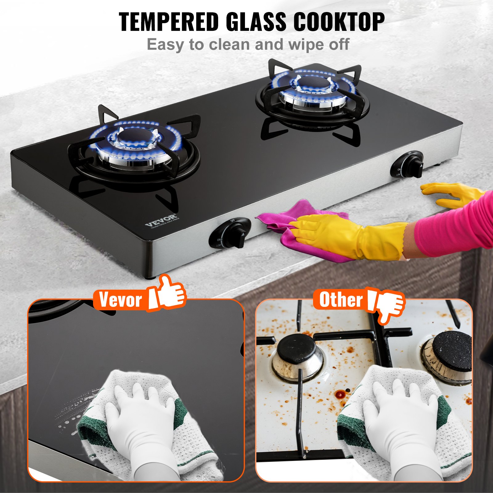 VEVOR 28-inch Gas Cooktop, 2 Burners Gas Stove Top, Max 10100BTU ...