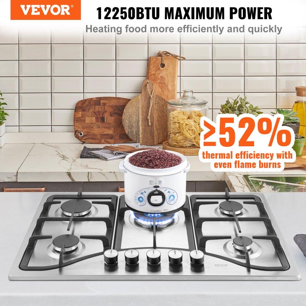 VEVOR Gas Cooktop 30 inch, Max 12250BTU 5 Burners Built-in Stainless ...