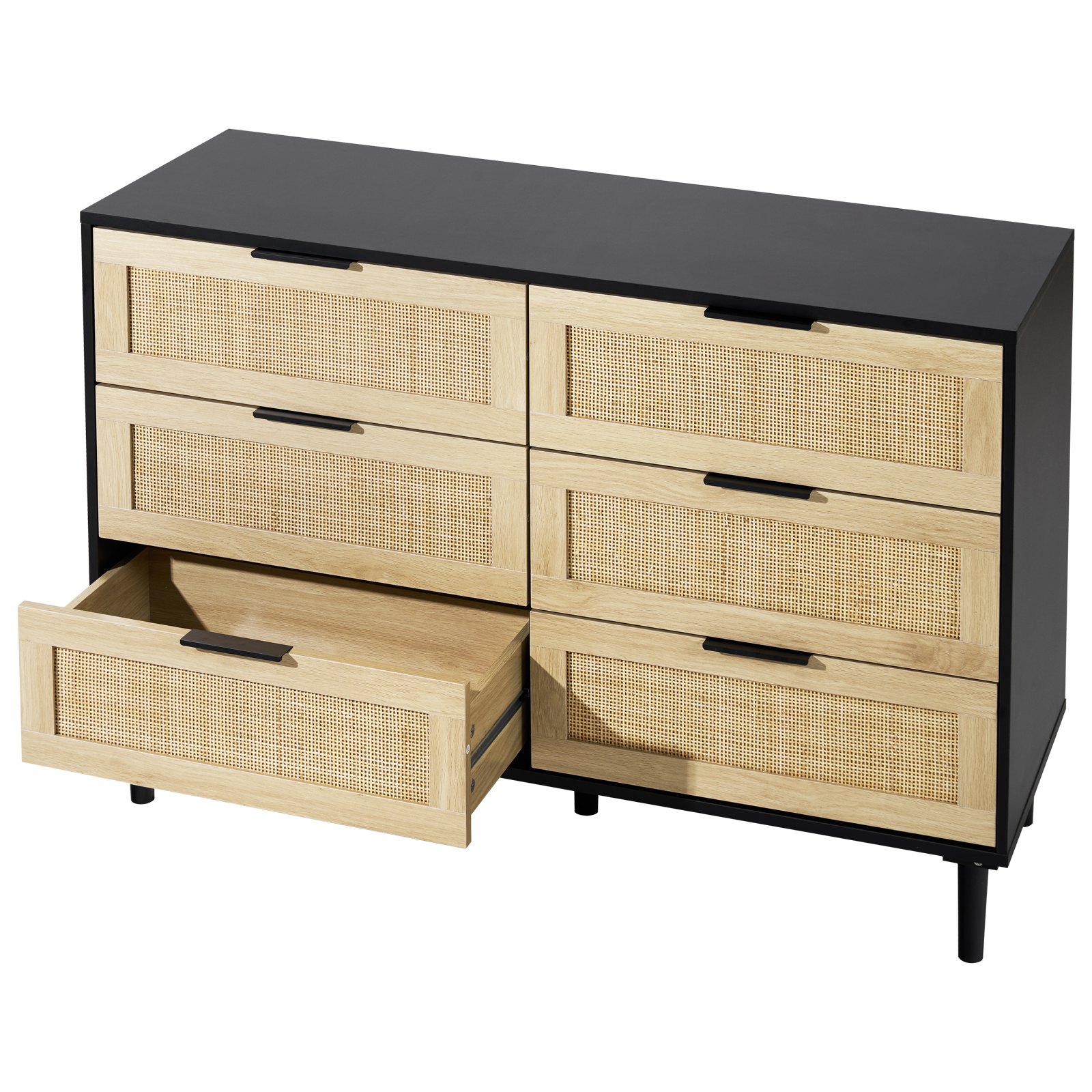 VEVOR 6 Drawer Rattan Dresser, Natural Rattan Closet Dresser with 6 ...