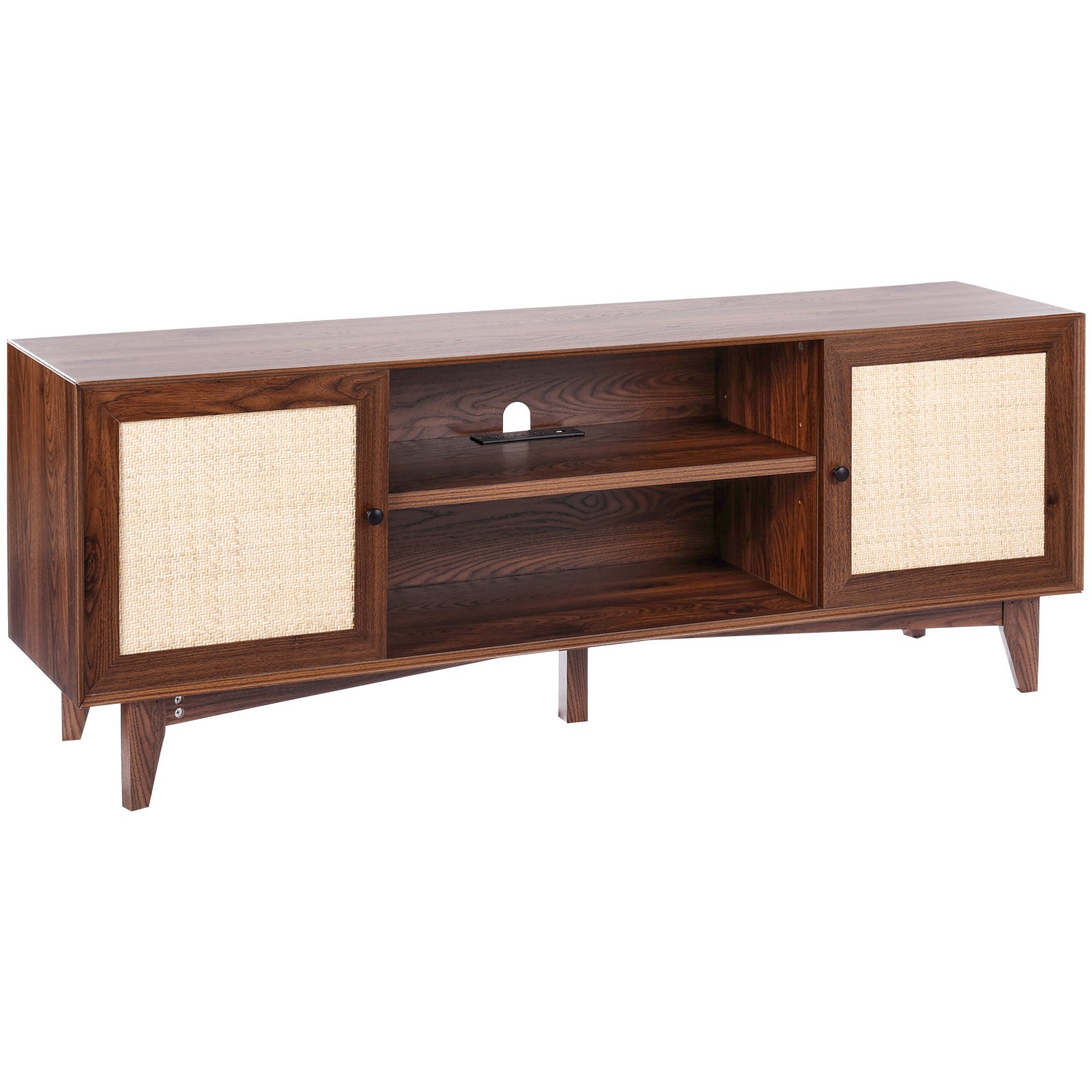 VEVOR Rattan TV Stand for 75in TV, Boho TV Stand with Rattan Door ...
