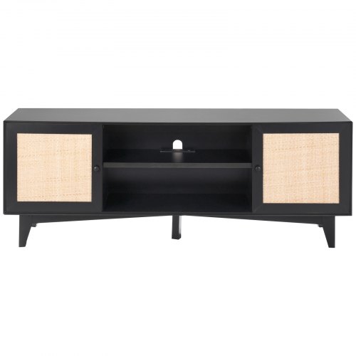 VEVOR Rattan TV Stand for 75in TV, Boho TV Stand with Rattan Door ...