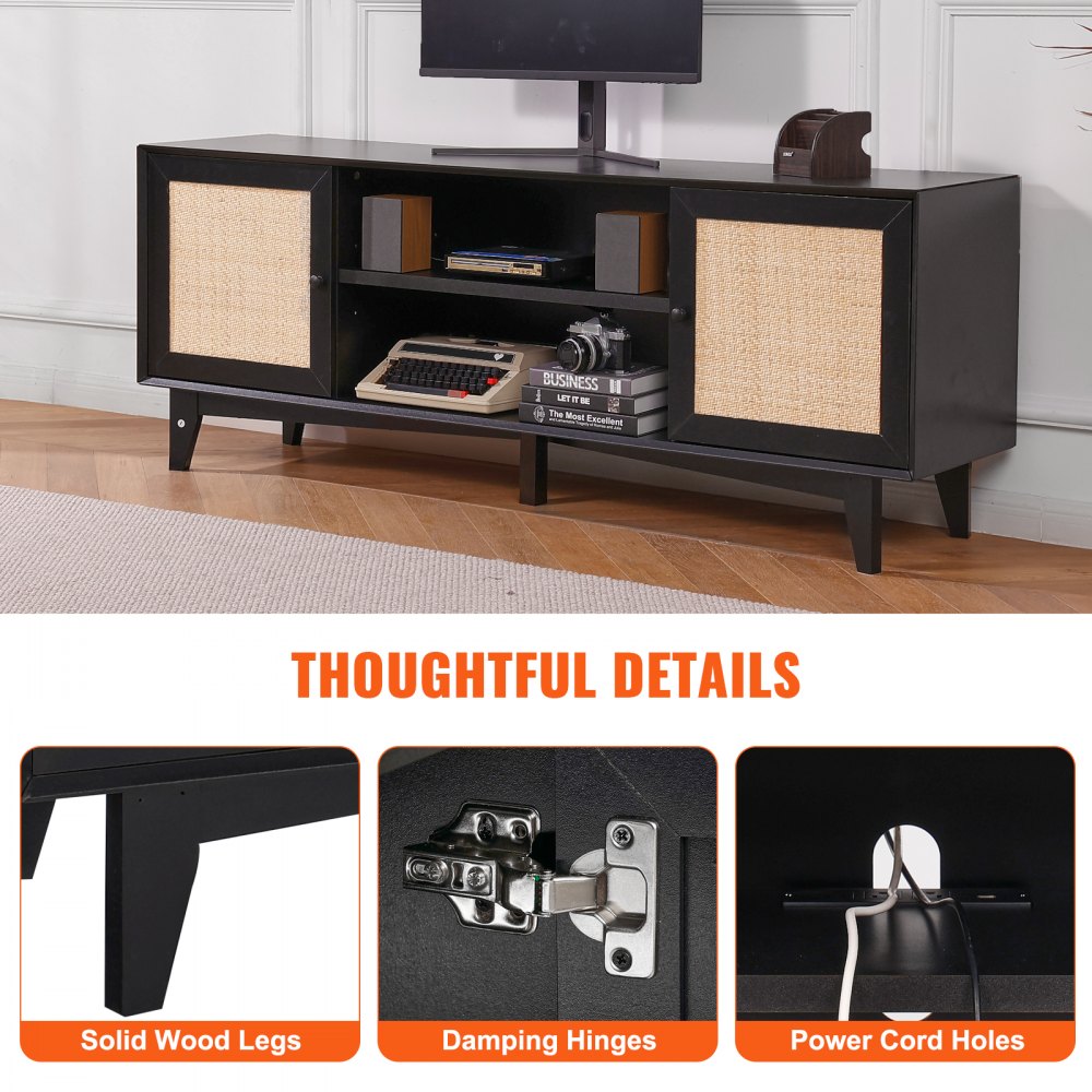 VEVOR Rattan TV Stand for 75in TV, Boho TV Stand with Rattan Door ...