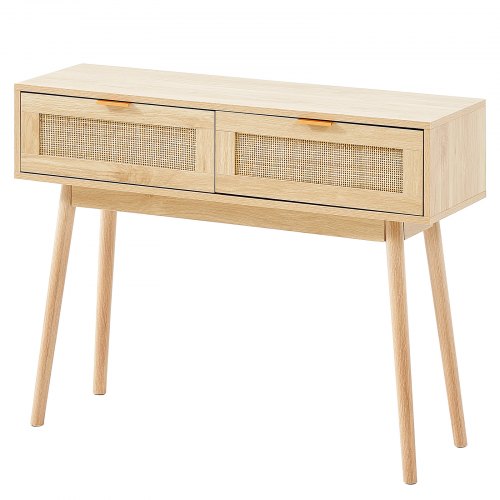 VEVOR Rattan Console Table with 2 Storage Drawers Rattan 39.37x11.81x29 ...