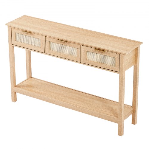 VEVOR Rattan Console Table with 3 Storage Drawers, Rattan Entryway ...