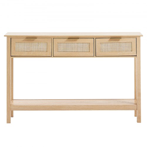 VEVOR Rattan Console Table with 3 Storage Drawers, Rattan Entryway ...