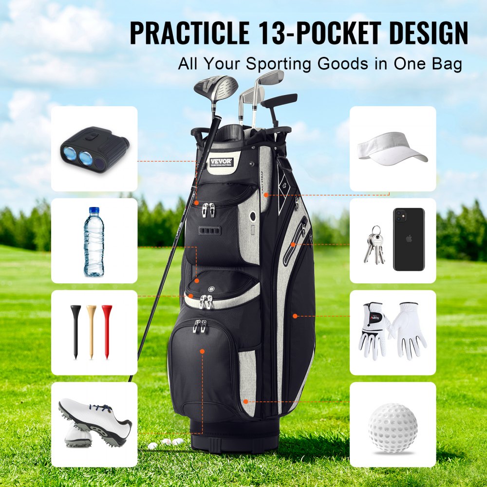 VEVOR Golf Cart Bag with 14 Way Organizer Divider Top, 36” 13 Pockets ...