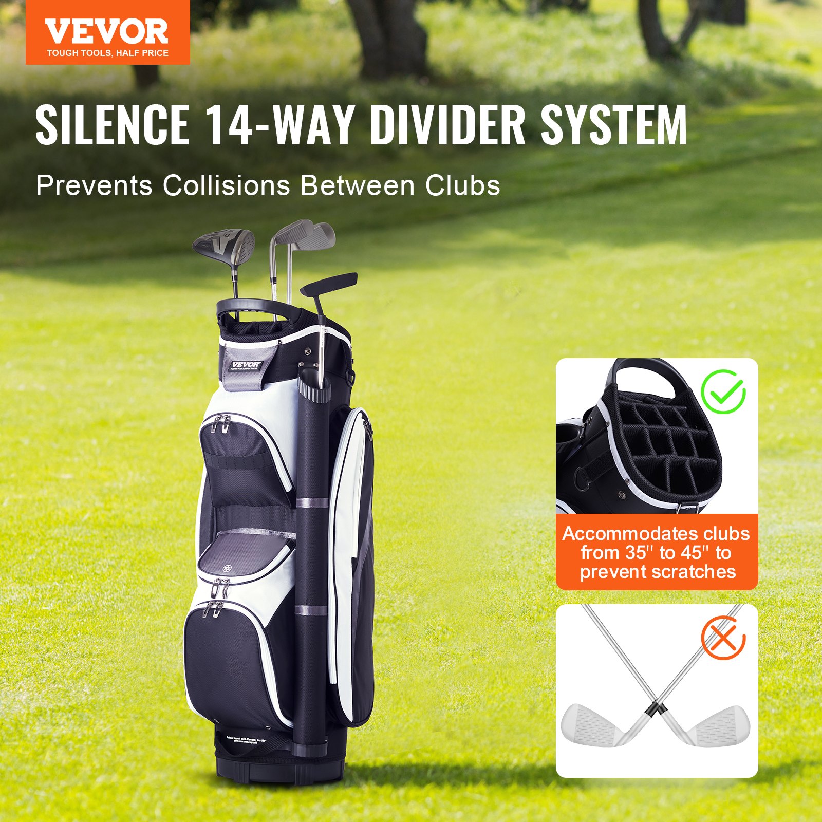 VEVOR Golf Cart Bag with 14 Way Organizer Divider Top, 36” Multiple ...