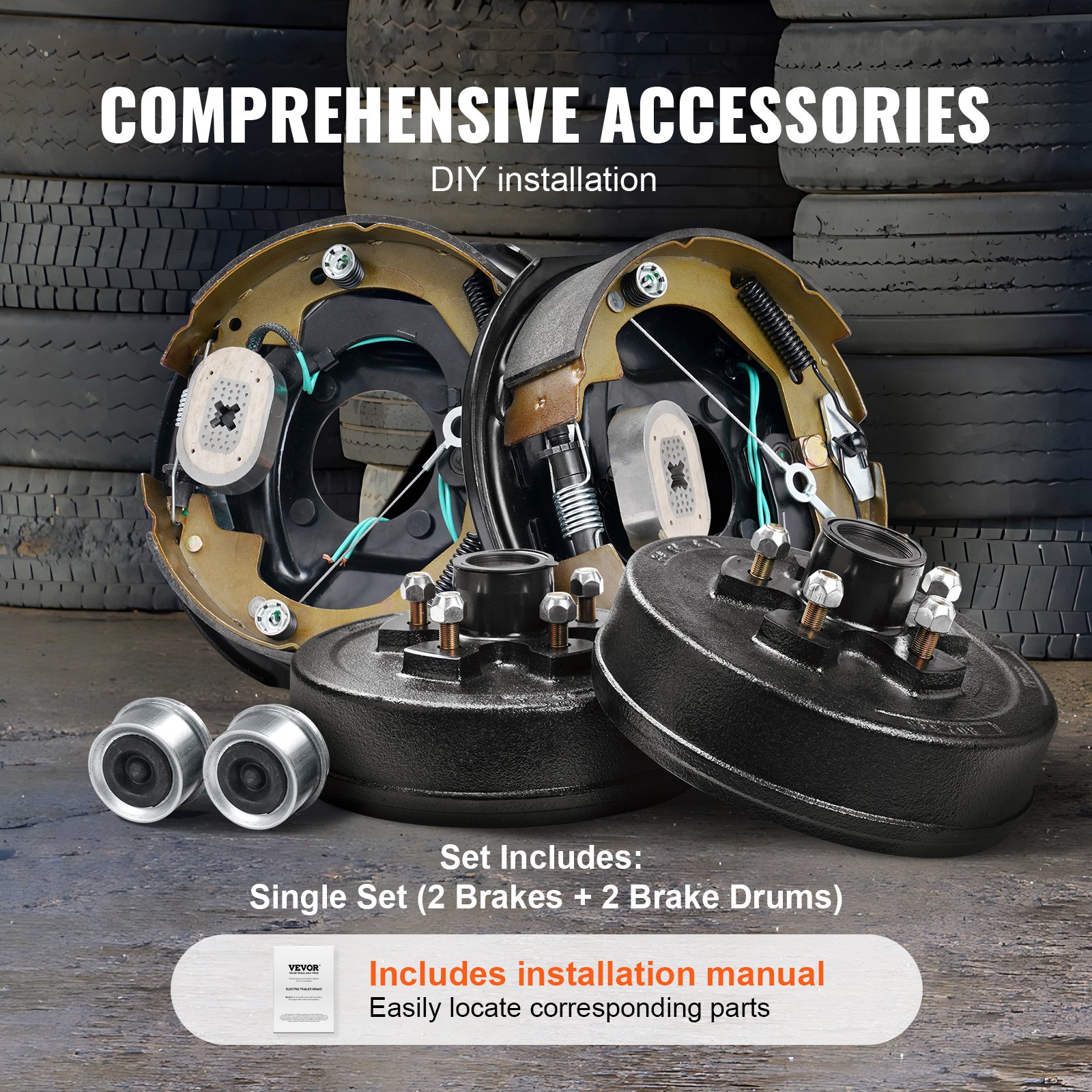 VEVOR Trailer Hub Drum Kits 5 on 4.5" B.C. with 10" x 2-1/4" Electric ...
