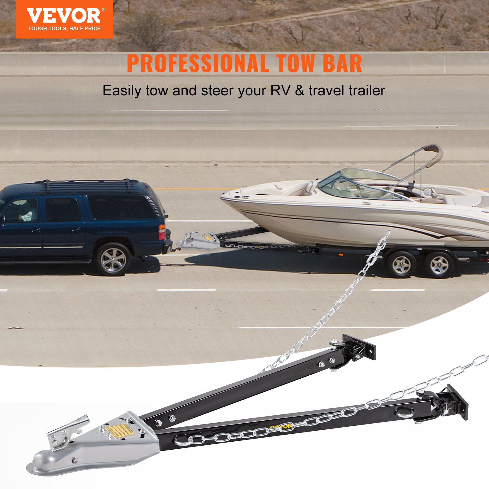 VEVOR Tow Bar, 5000 lbs Towing Capacity with Chains, Powder-Coating ...