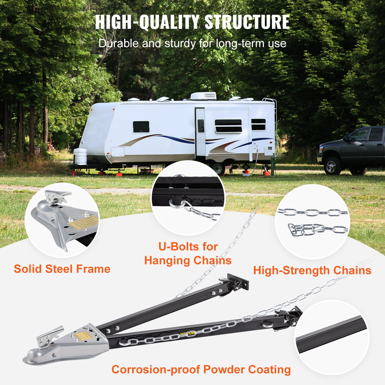 VEVOR Tow Bar, 5000 lbs Towing Capacity with Chains, Powder-Coating ...
