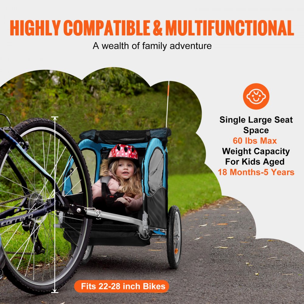 VEVOR Bike Trailer for Toddlers, Kids, 60 lbs Load, Tow Behind Foldable ...