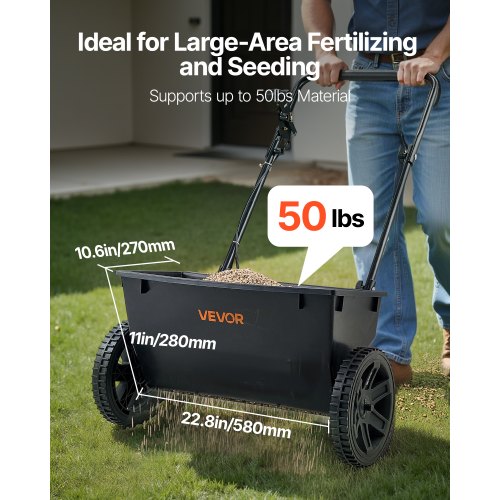 VEVOR Lawn Drop Spreader, 50LBS Capacity, Walk-Behind Push Spreader, 18 ...