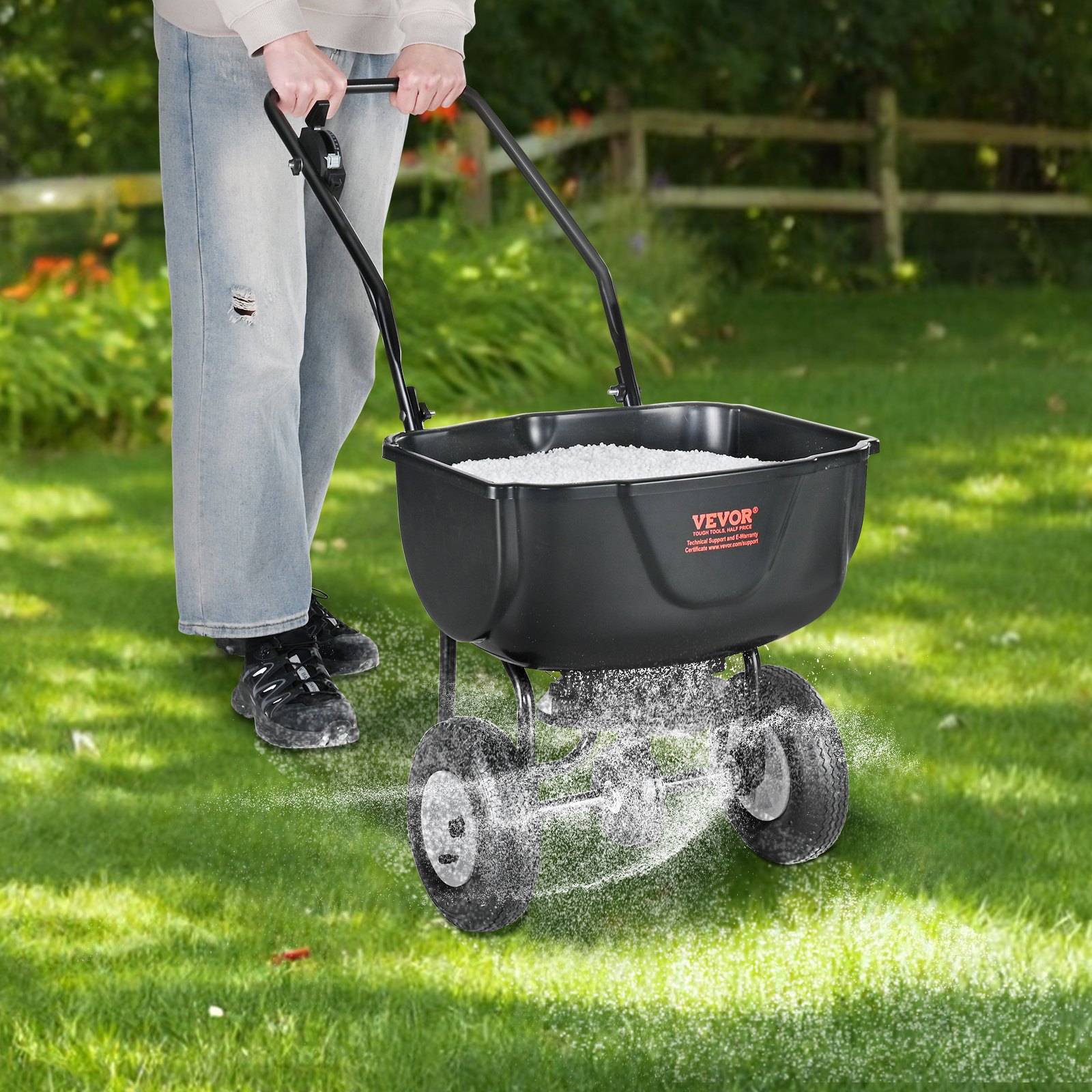 VEVOR Broadcast Spreader, 60 LB Walk-Behind Turf Spreader with 8 ...