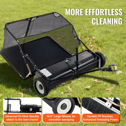 VEVOR 42-inch Lawn Sweeper Tow Behind, 12 cu.ft. Large Pull Behind ...