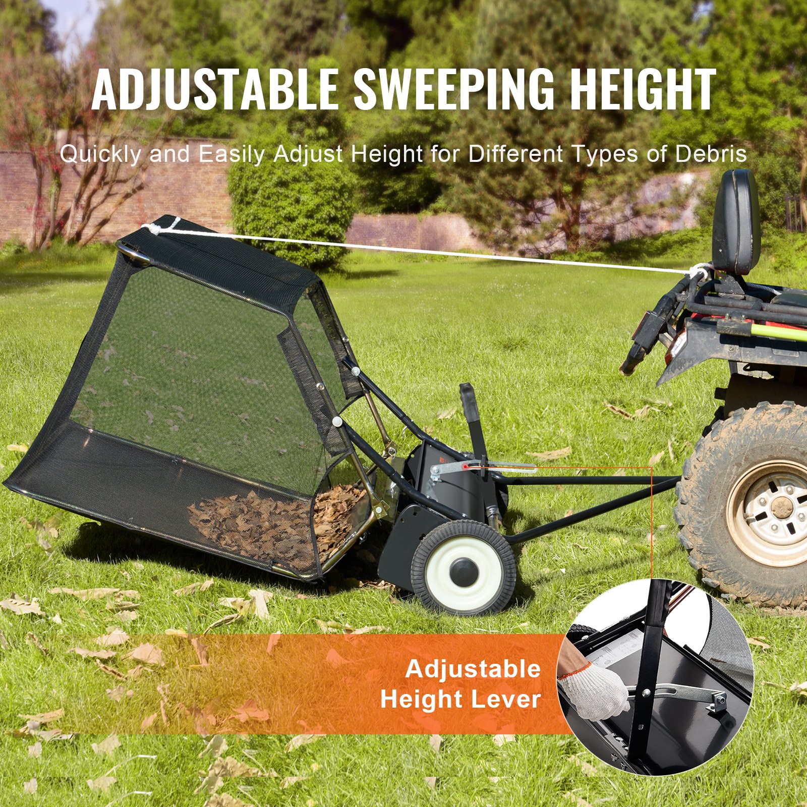 VEVOR Tow-Behind Lawn Sweeper 42-inch Leaf Yard Collector 12 cu.ft ...