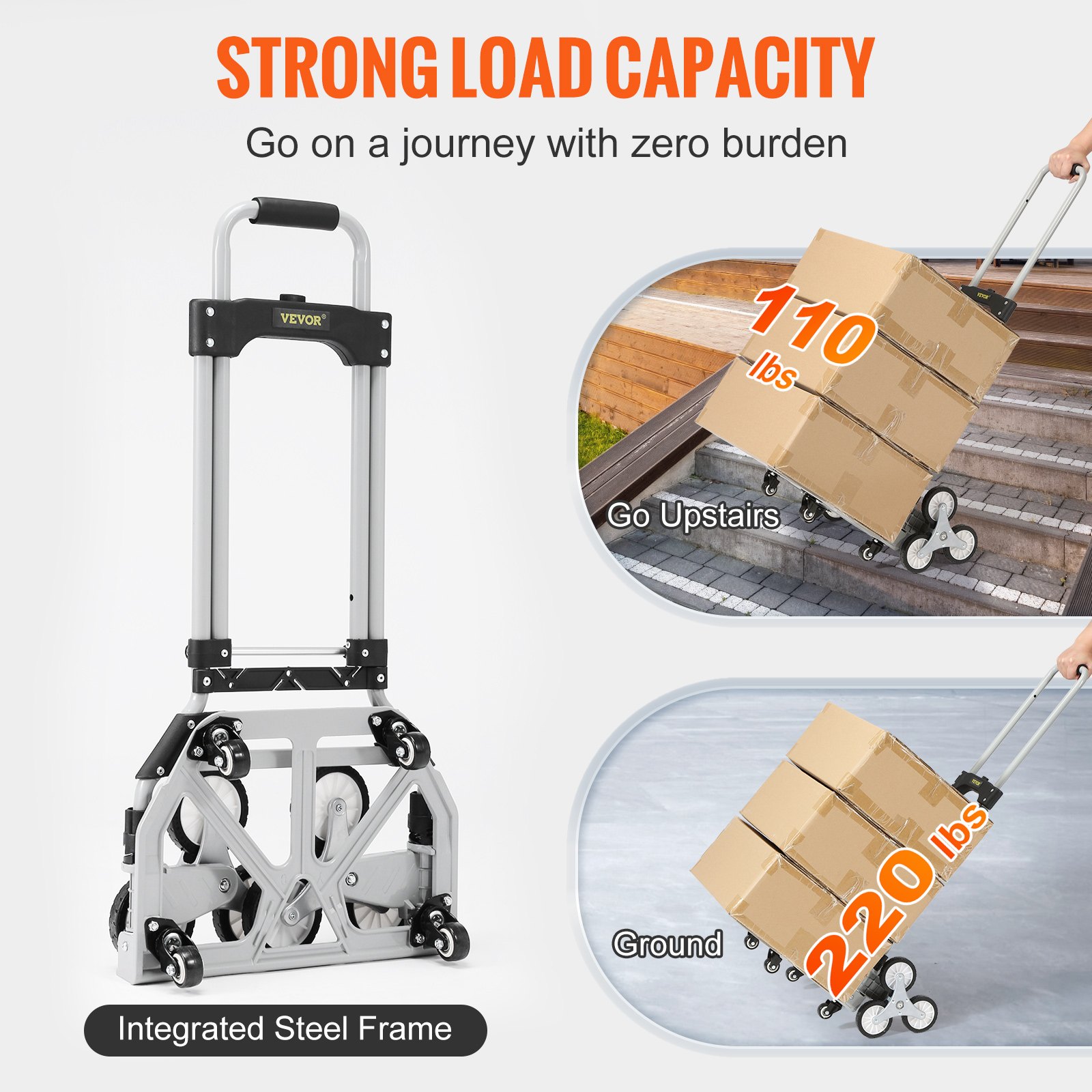 VEVOR Stair Climbing Cart, 220 lbs Capacity Hand Truck with Adjustable ...