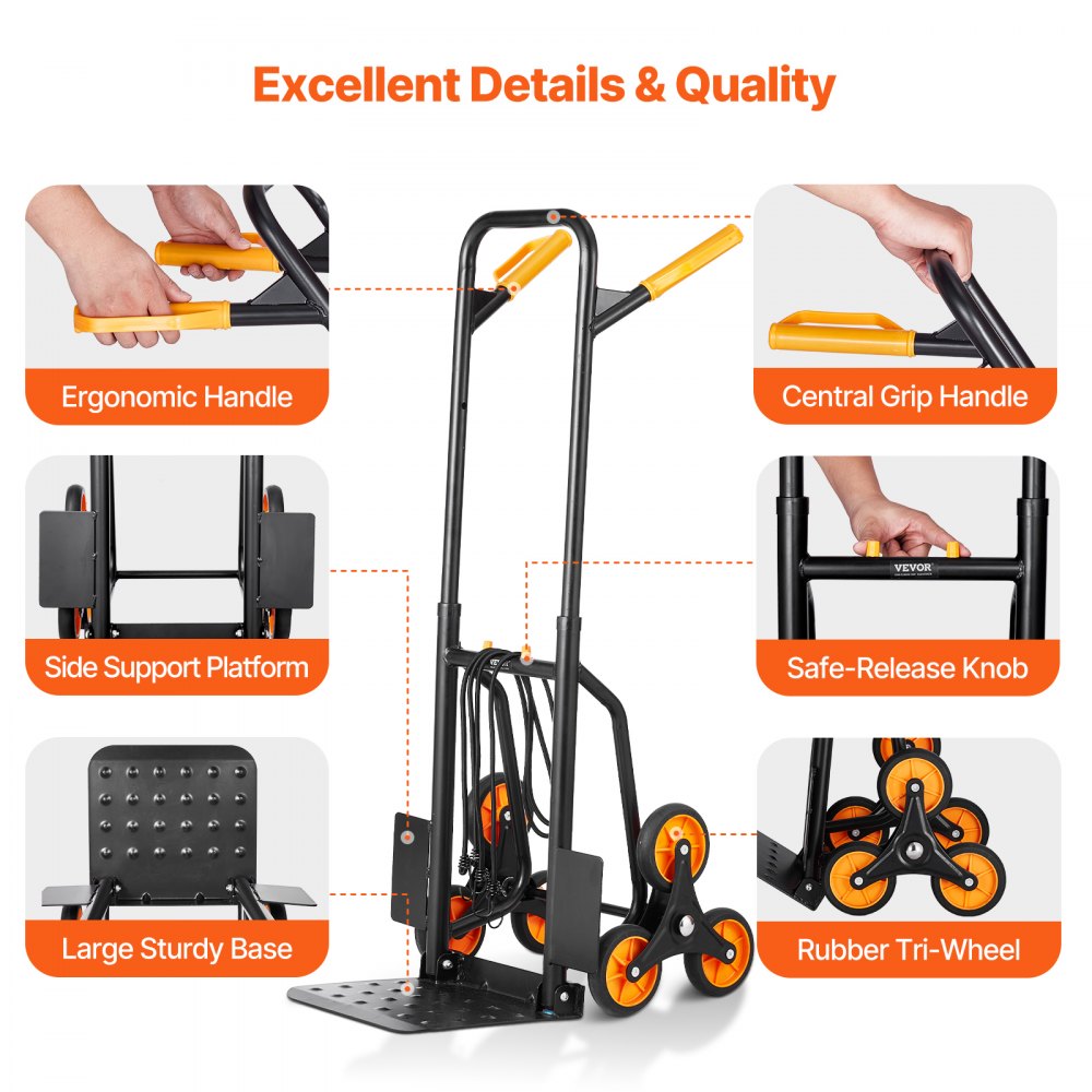 VEVOR Stair Climbing Cart Heavy Duty Folding Hand Truck Dolly 440 lbs 6 ...
