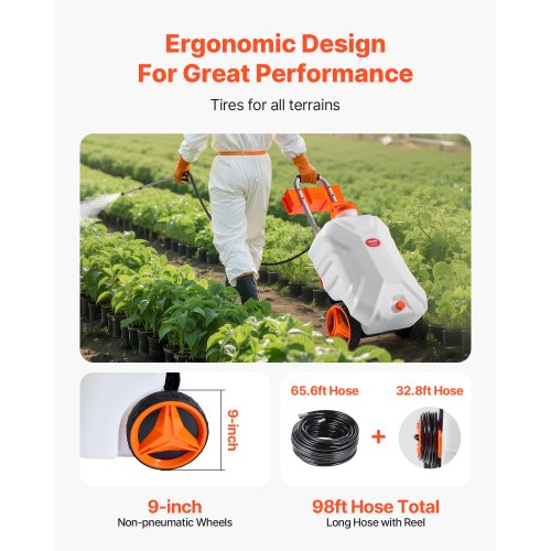10 Gal Battery Powered Sprayer with Cart Wheeled 0-80 PSI Electric Weed ...