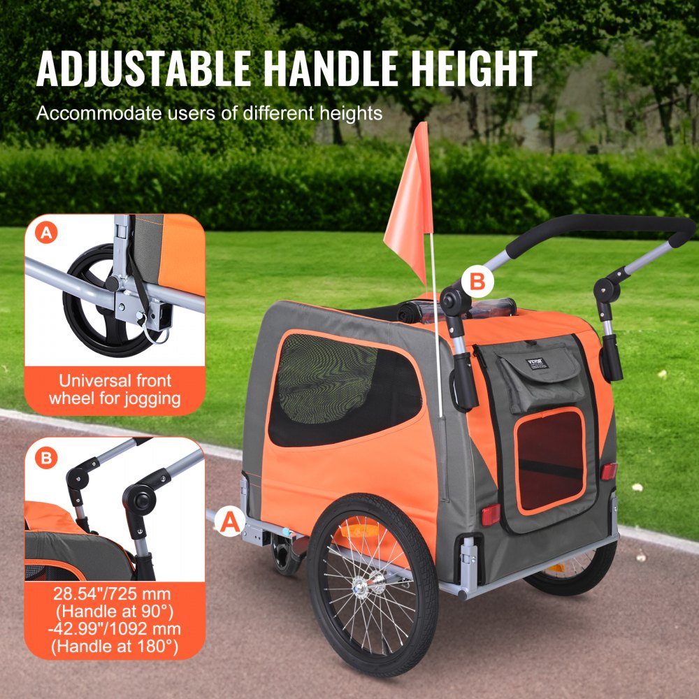 VEVOR Dog Bike Trailer, Supports up to 66 lbs, 2-in-1 Pet Stroller Cart ...