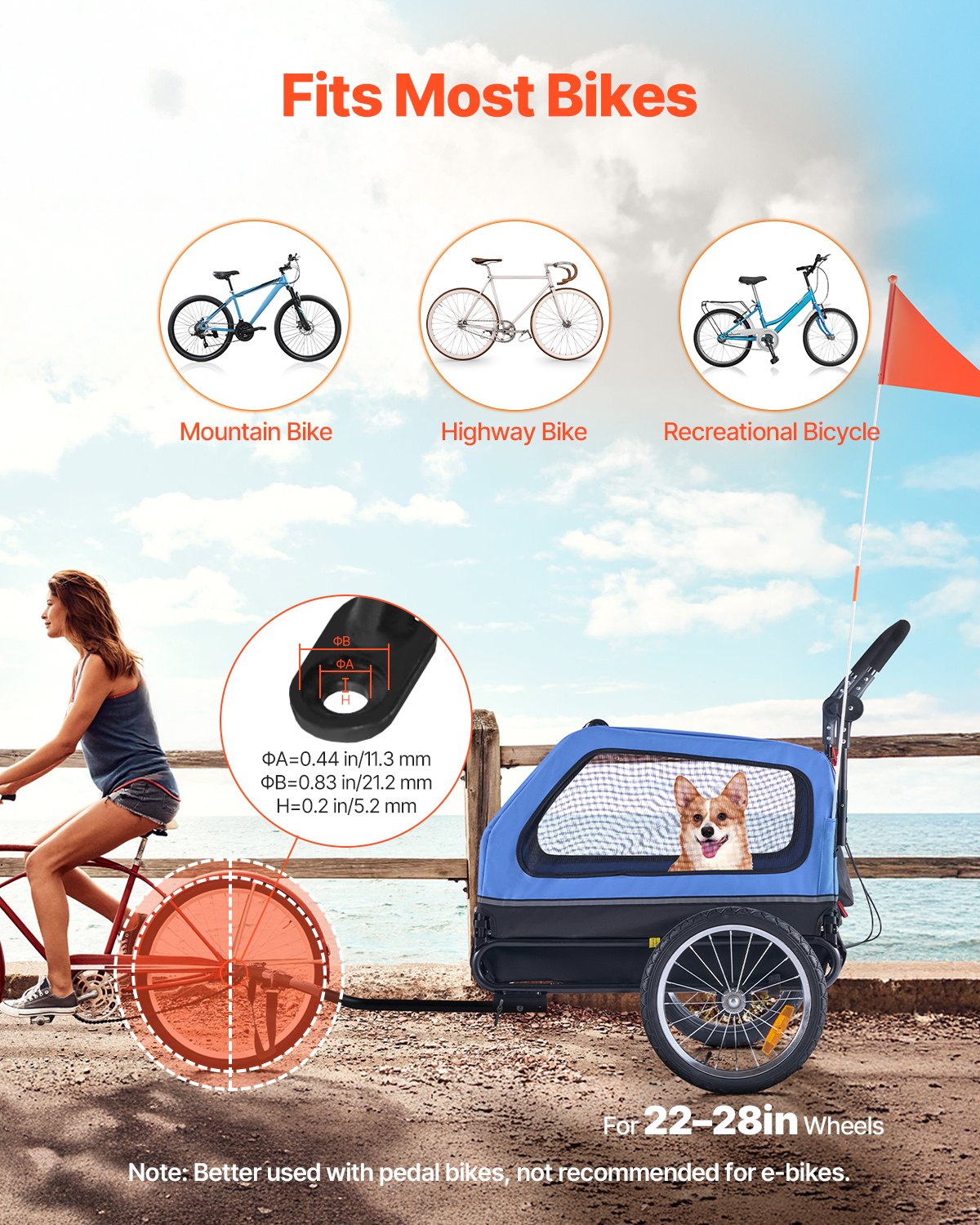 VEVOR Large Dog Trailer for Bike – 88 Lb, 2-In-1 Stroller