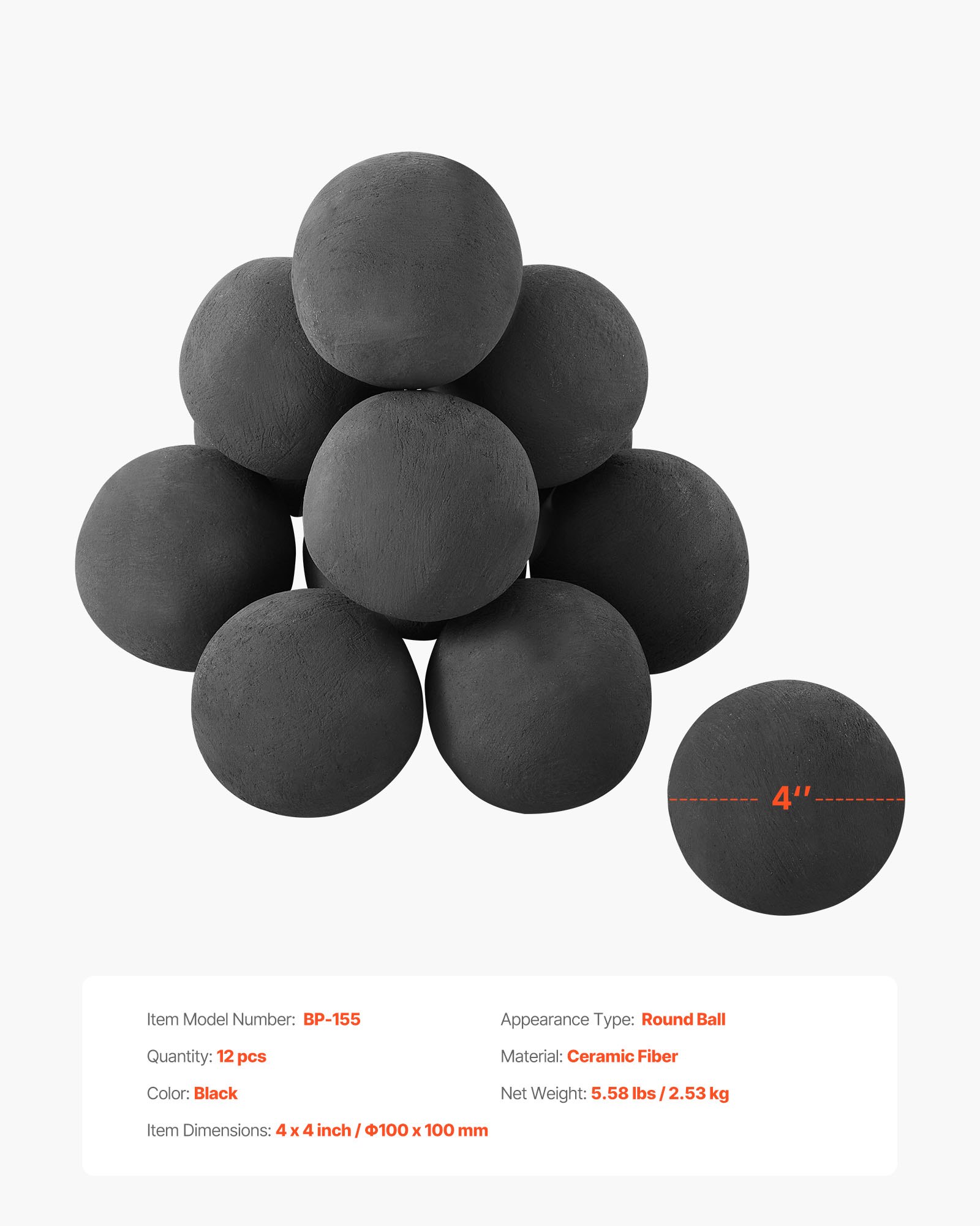 VEVOR Ceramic Fire Stones – 4 Inch Round, 12 Pcs, 800°C Temp