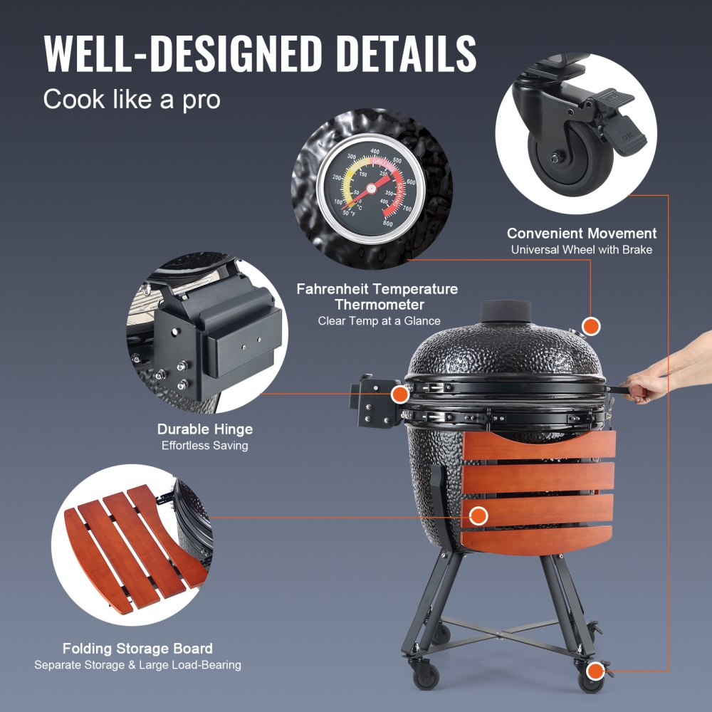 VEVOR 24" Ceramic Barbecue Grill Smoker Portable Round Outdoor Grill ...