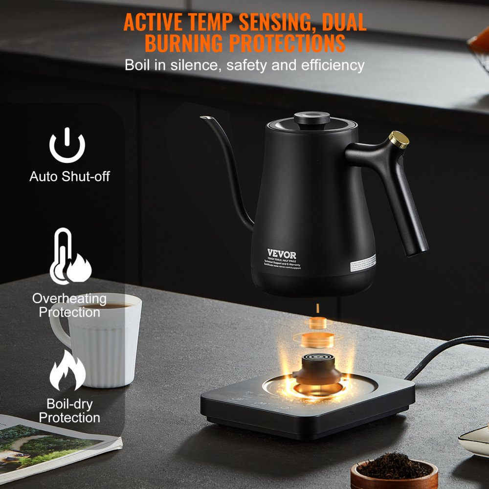 VEVOR Electric Gooseneck Kettle 1L, Temperature Control Pour Over ...
