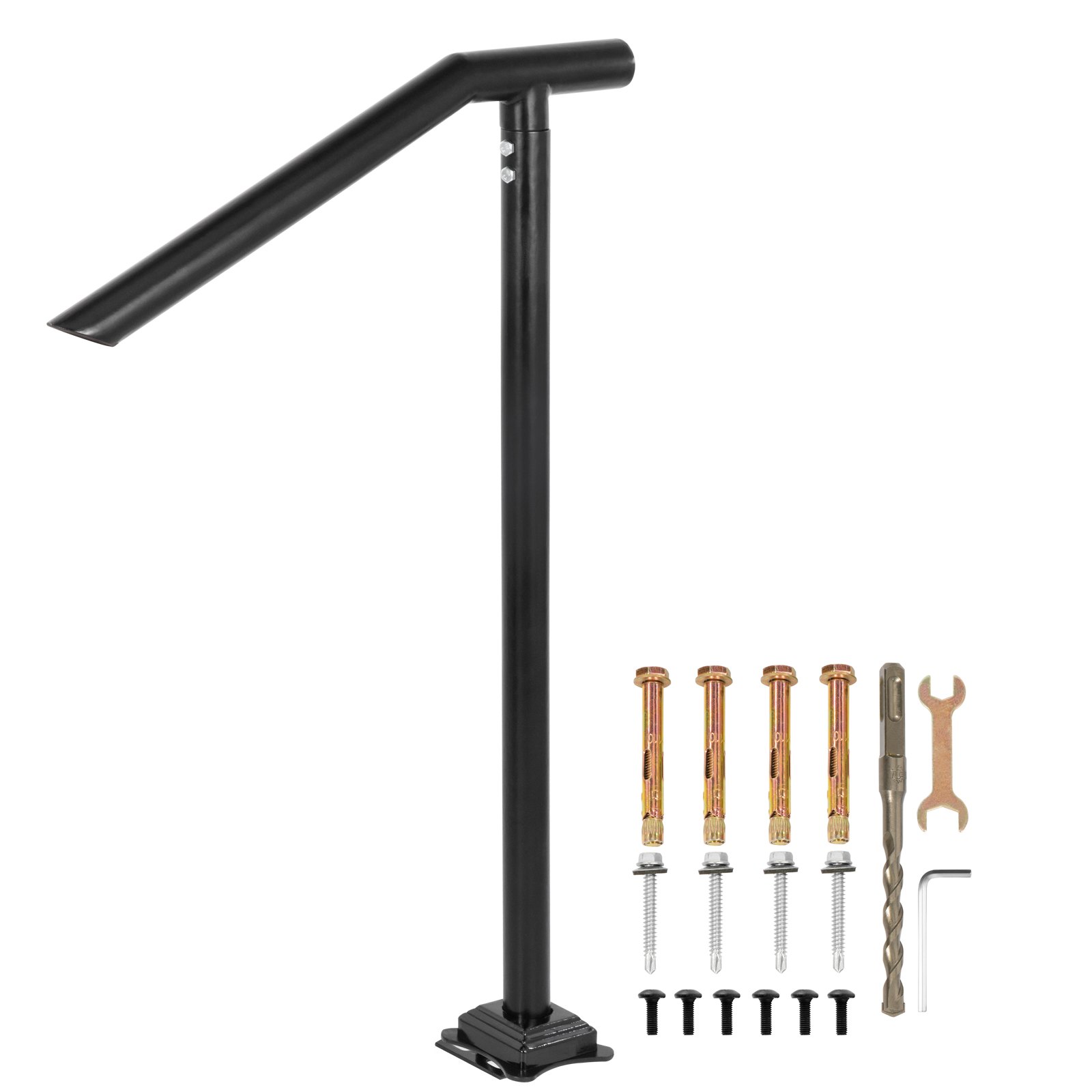 VEVOR 3Ft Step Railing, Iron Stair Handrail Floor Mounted Sturdy Black ...