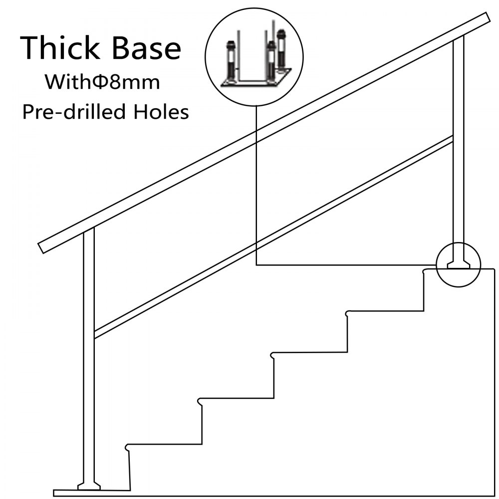 VEVOR Outdoor Handrail 165LBS Load Handrail Outdoor Stairs Aluminum ...