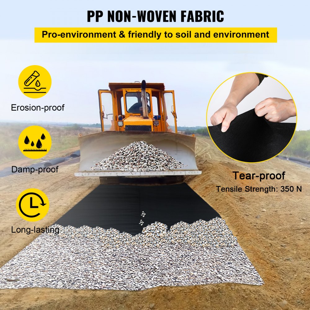 VEVOR Geotextile Landscape Fabric, 15ft x 20ft 8 oz Non-woven PP ...