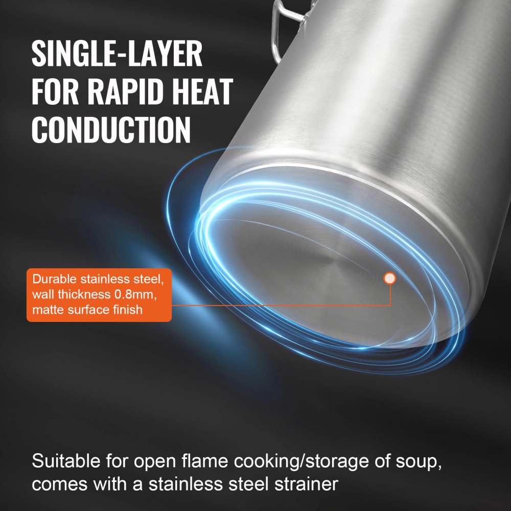 VEVOR Stainless Steel Stockpot, 42 Quart Large Cooking Pots, Cookware Sauce Pot with Strainer ...