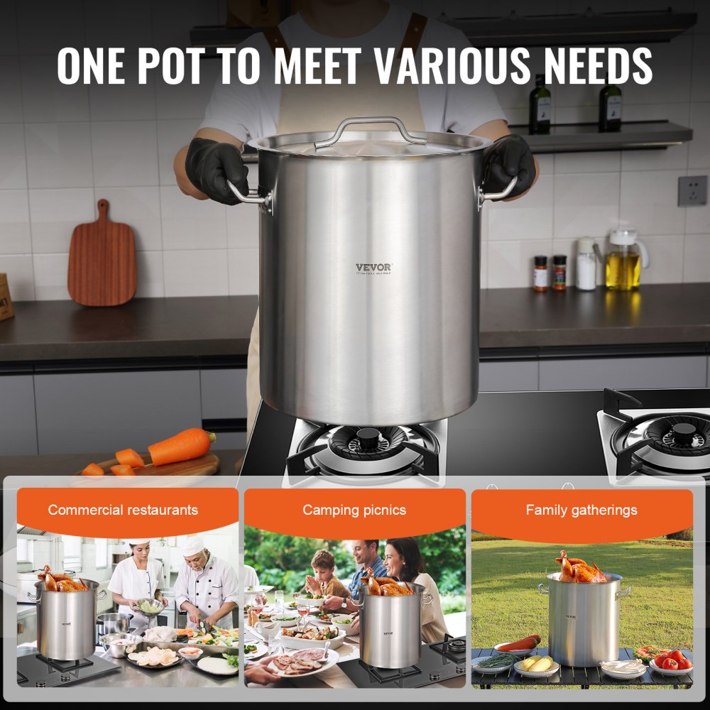 VEVOR Stainless Steel Stockpot, 42 Quart Large Cooking Pots, Cookware Sauce Pot with Strainer ...