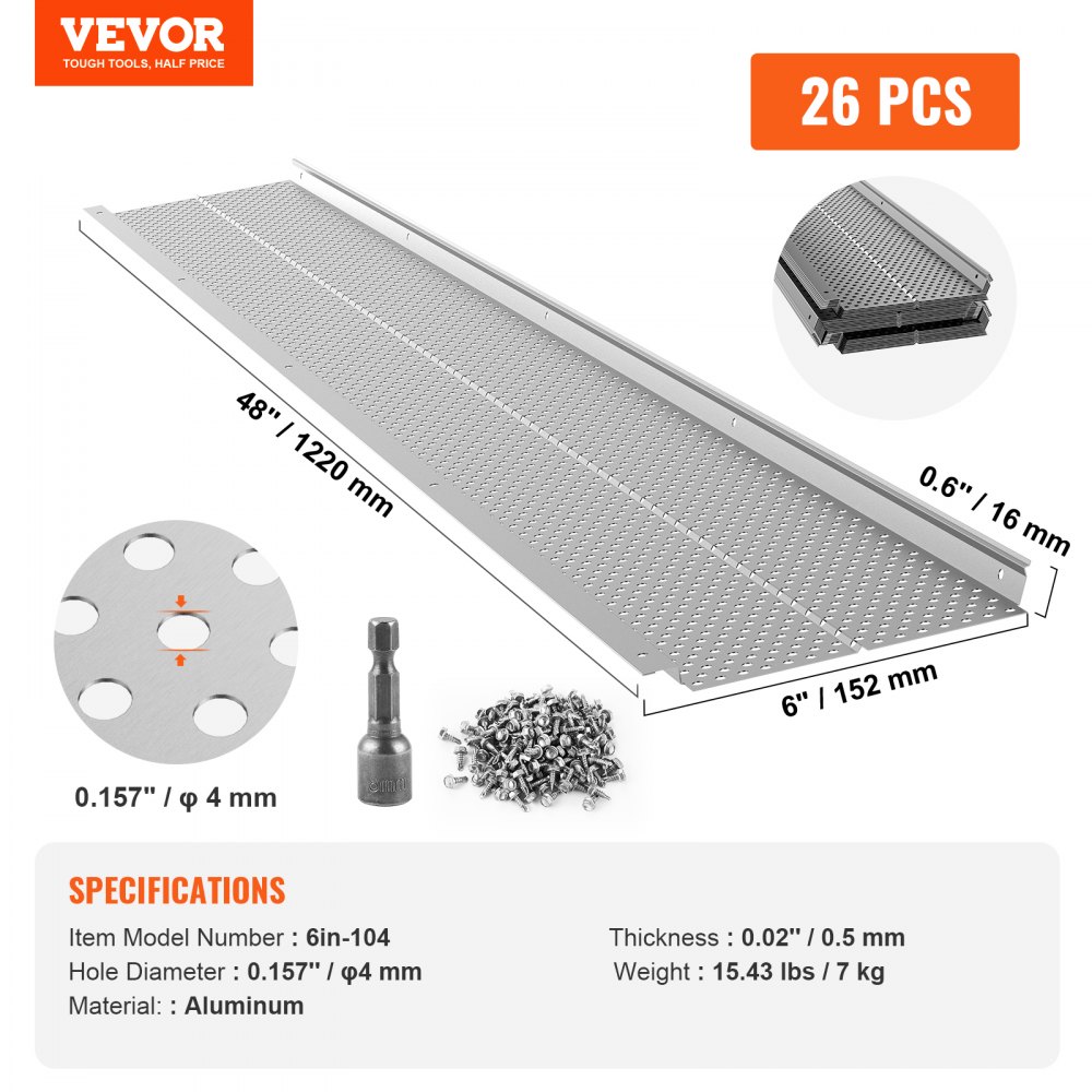 VEVOR Gutter Guard, 6 inch Width, Aluminum Leaf Filter DIY Gutter Cover ...