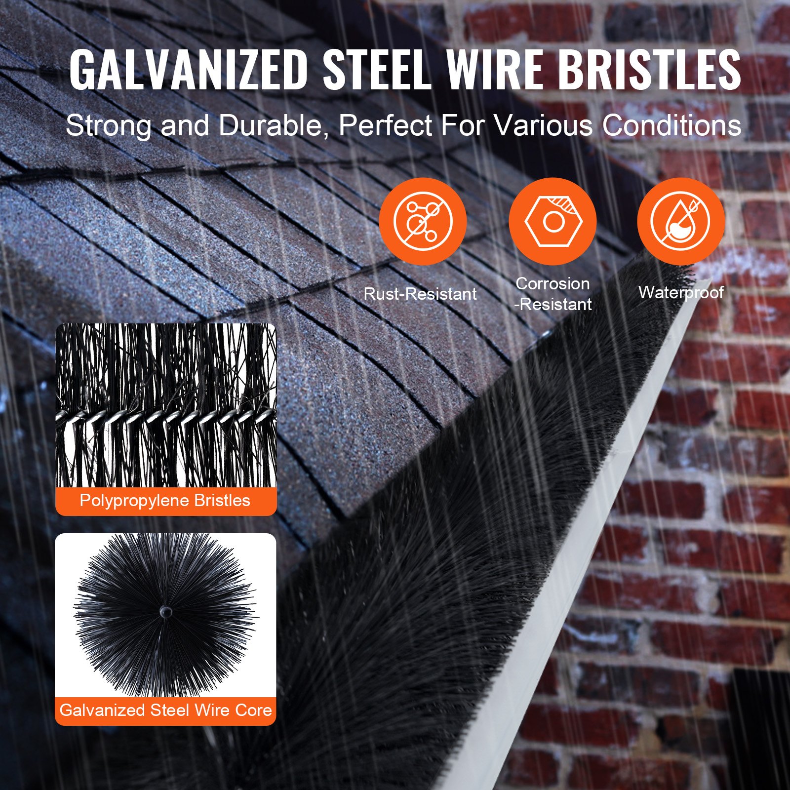 VEVOR Gutter Brush, 60 Feet Total Length 5.25 inch Diameter Gutter ...