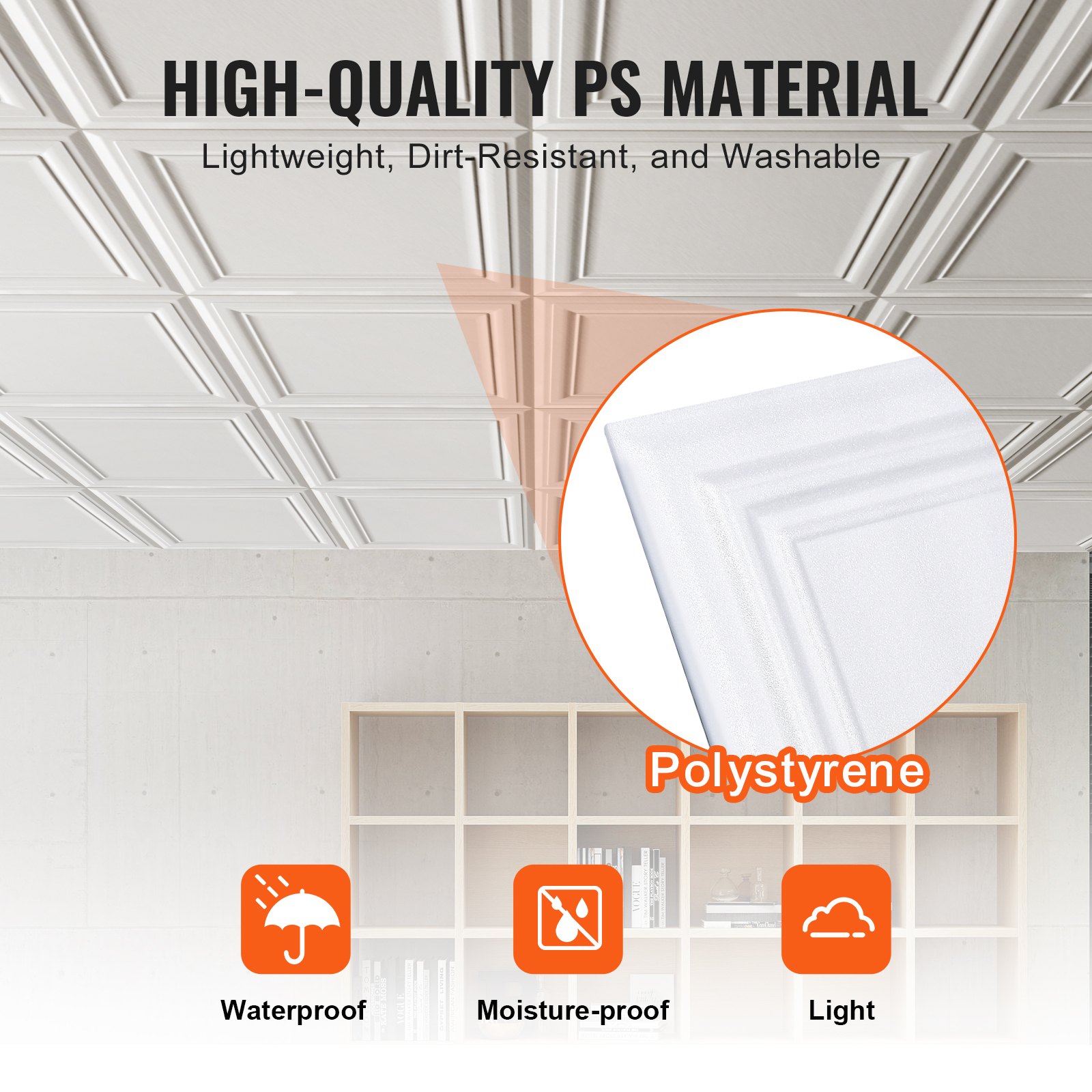 VEVOR Ceiling Tiles 48-Pack 20 x 20 in Polystyrene Easy Installation ...