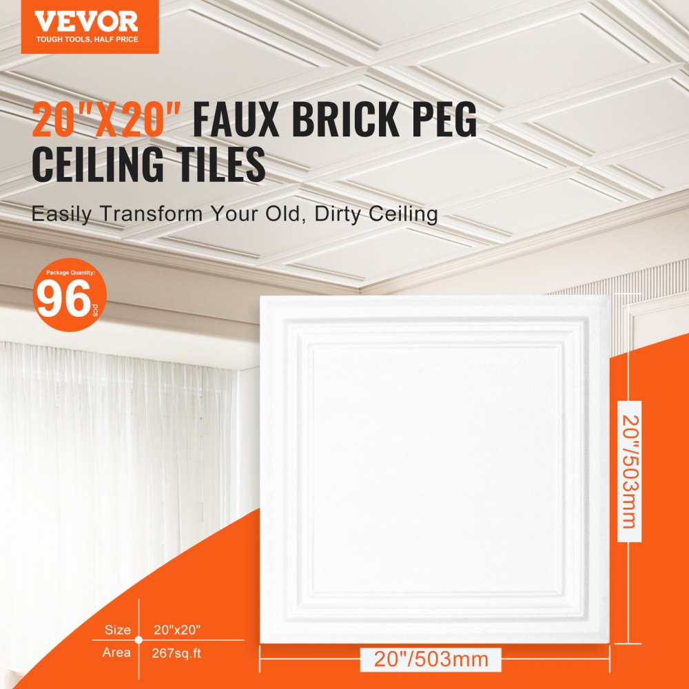 VEVOR Polystyrene Drop Ceiling Tiles – 20"x20", 267 Sq. Ft.