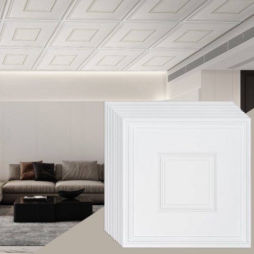 VEVOR Ceiling Tiles, 12-Pack 24 x 24 in, Drop Ceiling Tiles Premium PVC ...