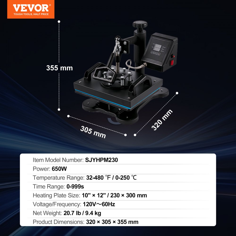 VEVOR Heat Press, 12x10Inch T-Shirt Press Machine, T-shirt Press Heat ...