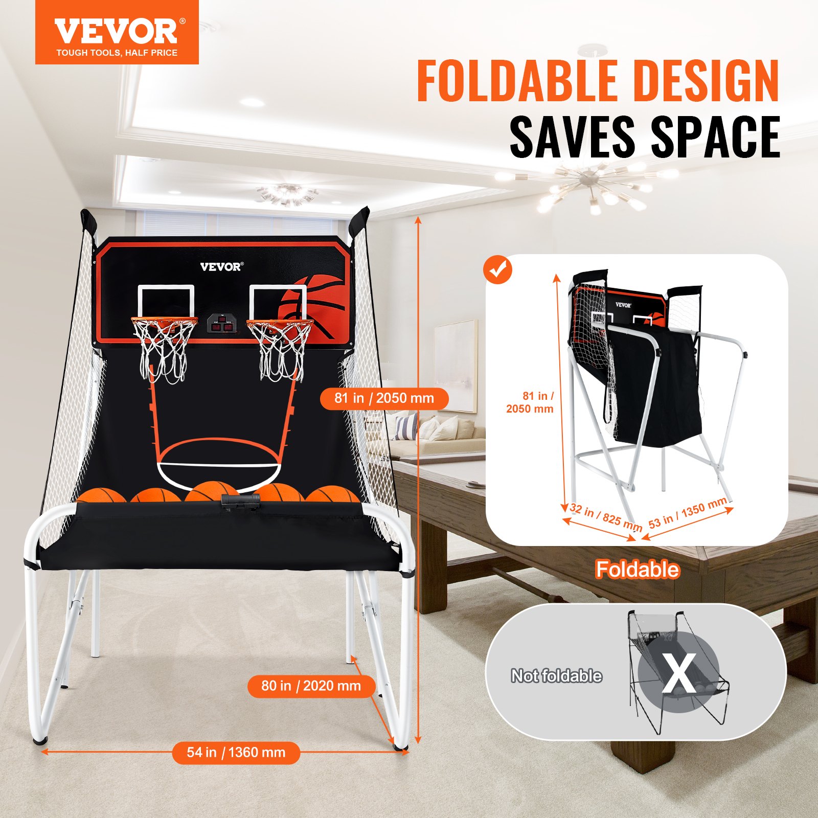 VEVOR Foldable Basketball Arcade Game, 2 Player Indoor Basketball Game ...