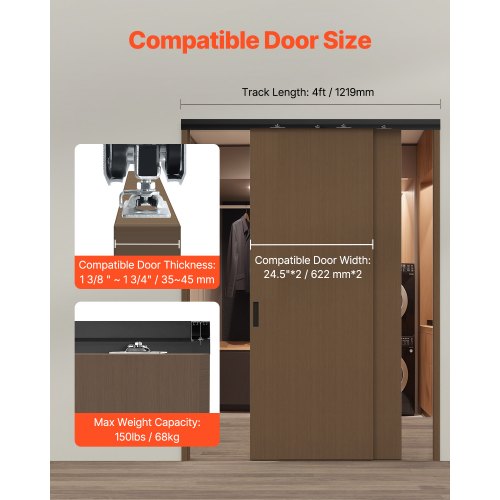 Bypass Door Hardware 4ft Bypass Closet Door Track Kit for 2 Door System ...