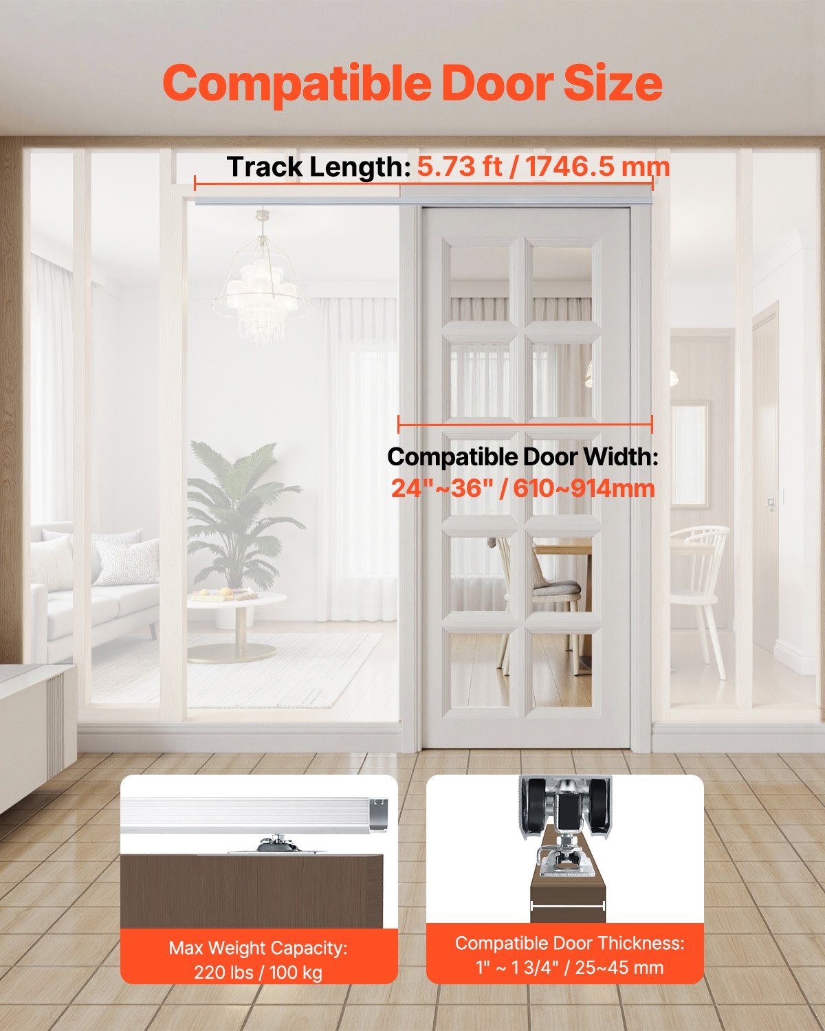 VEVOR Pocket Door Track and Hardware - 24-36” Doors, 5.73 feet