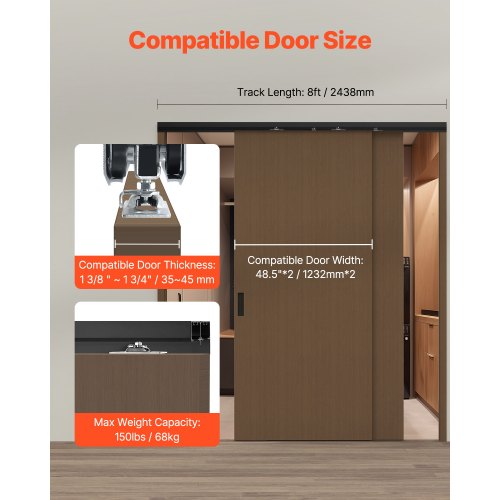 Bypass Door Hardware 8ft Bypass Closet Door Track Kit for 2 Door System ...