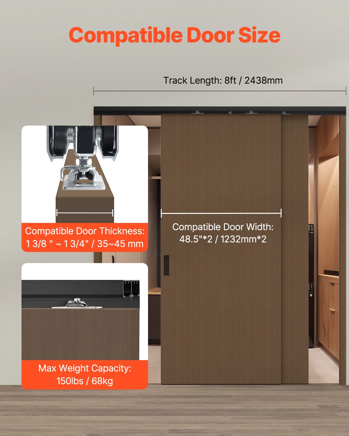 Bypass Door Hardware 8ft Bypass Closet Door Track Kit for 2 Door System ...