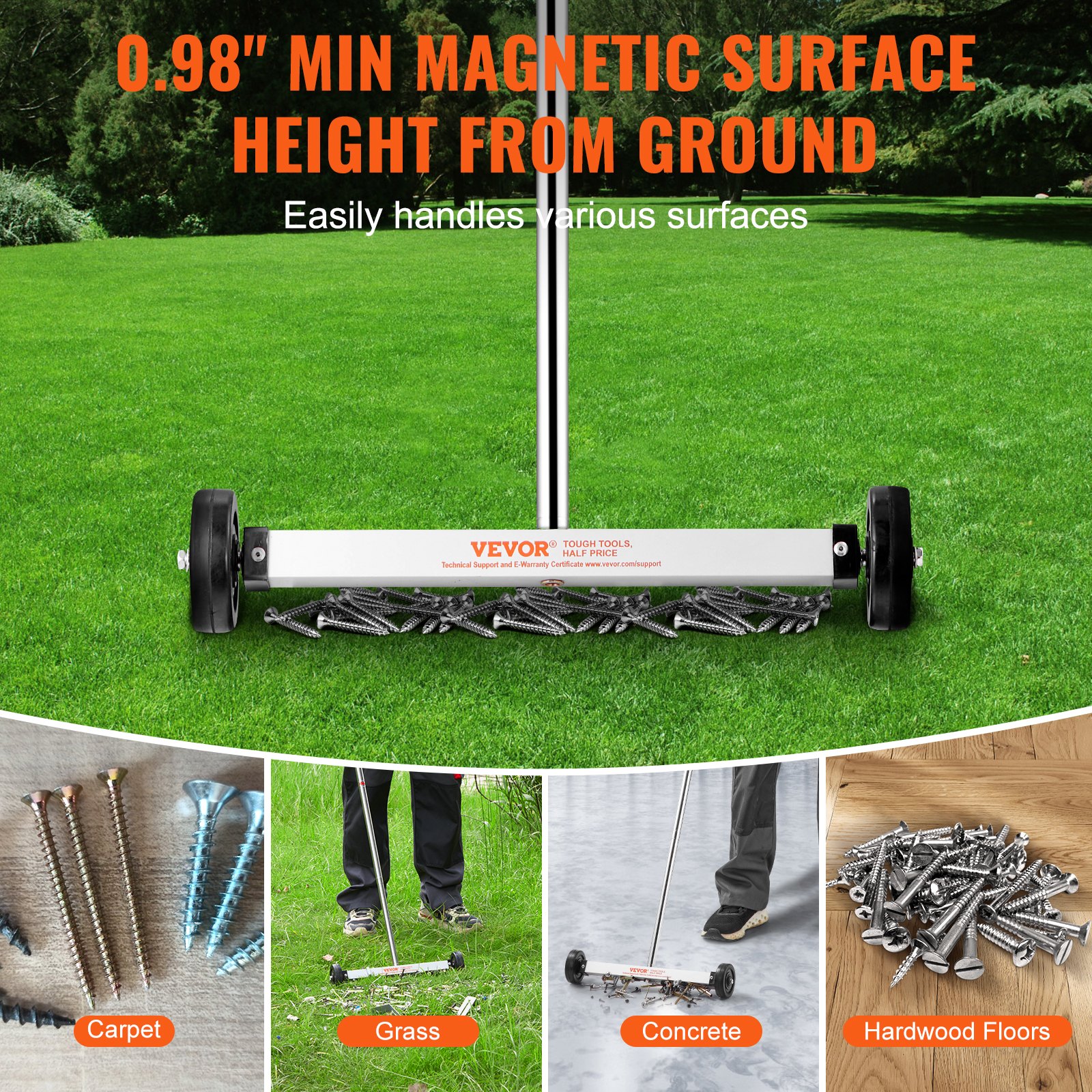 VEVOR Magnetic Sweeper with Wheels, 15inch Mini Magnetic Sweeper, 8 lbs ...